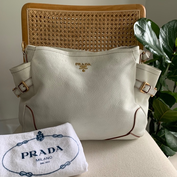 Prada | Bags | Prada Off White Tote Leather Bag | Poshmark